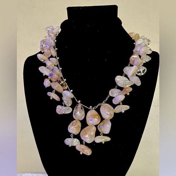 Accessories | Multi Cluster Rose Quartz Stone Caged Twisted Gold Bead ...